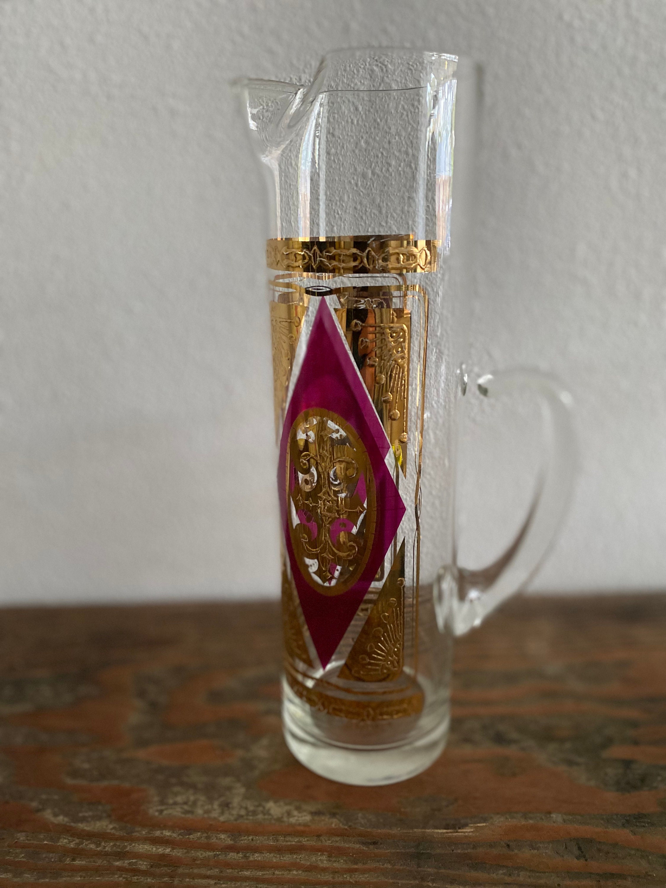 Culver 22k Gold and Cranberry Cocktail Pitcher - Etsy