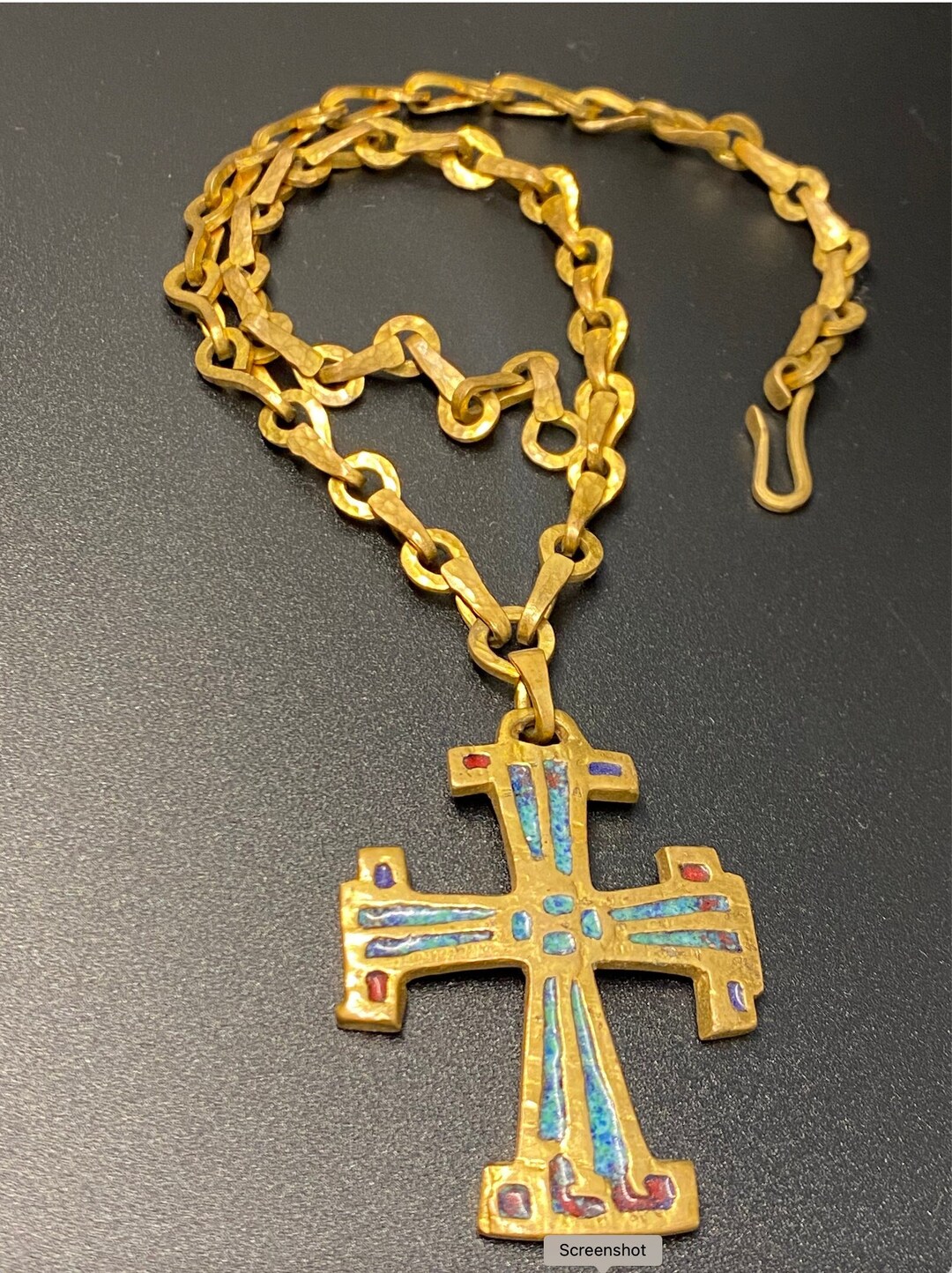 Copper Enamel Crucifix With Link Chain - Etsy