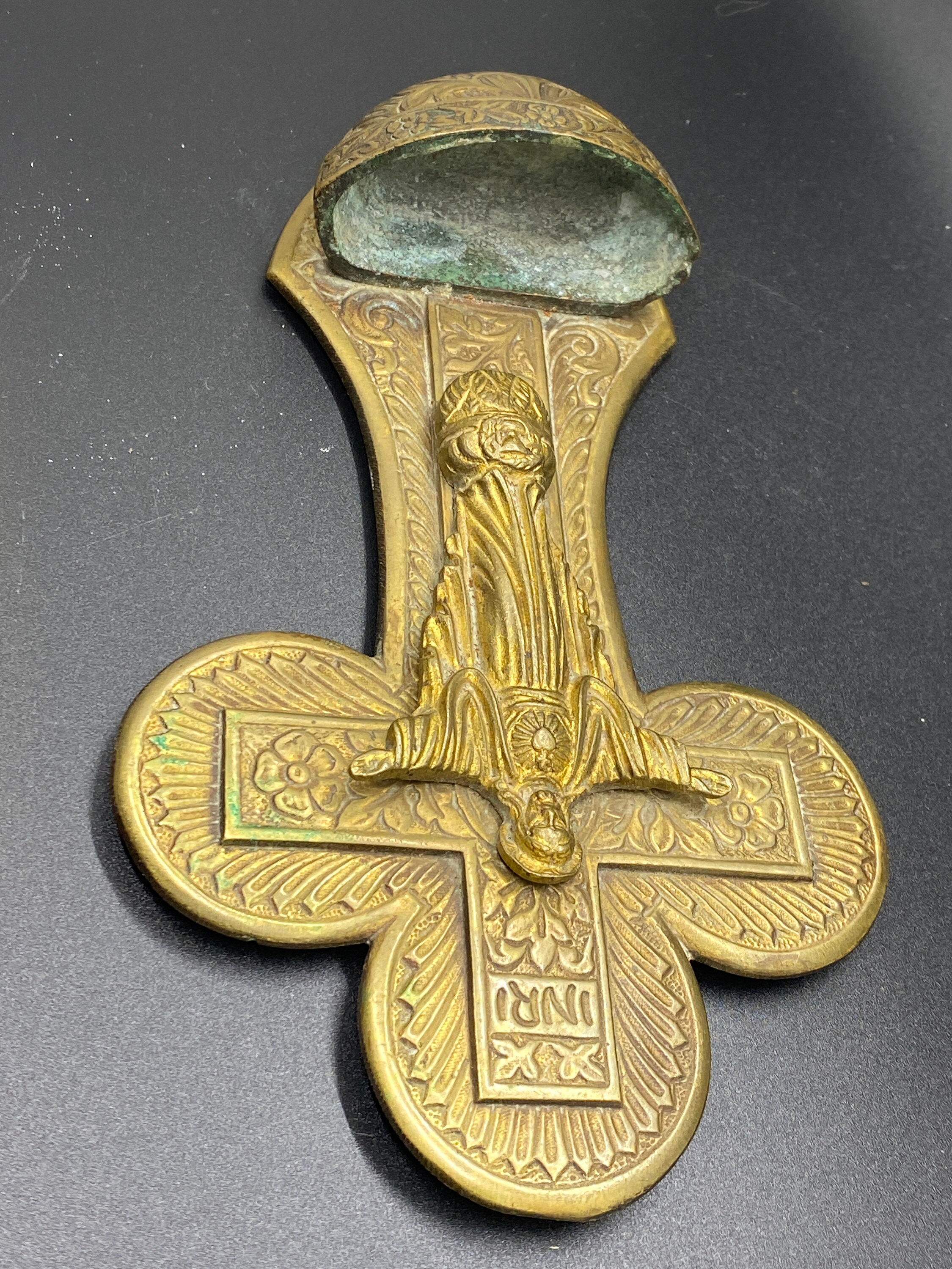 Antique Brass French Holy Water Font Crucifix - Etsy