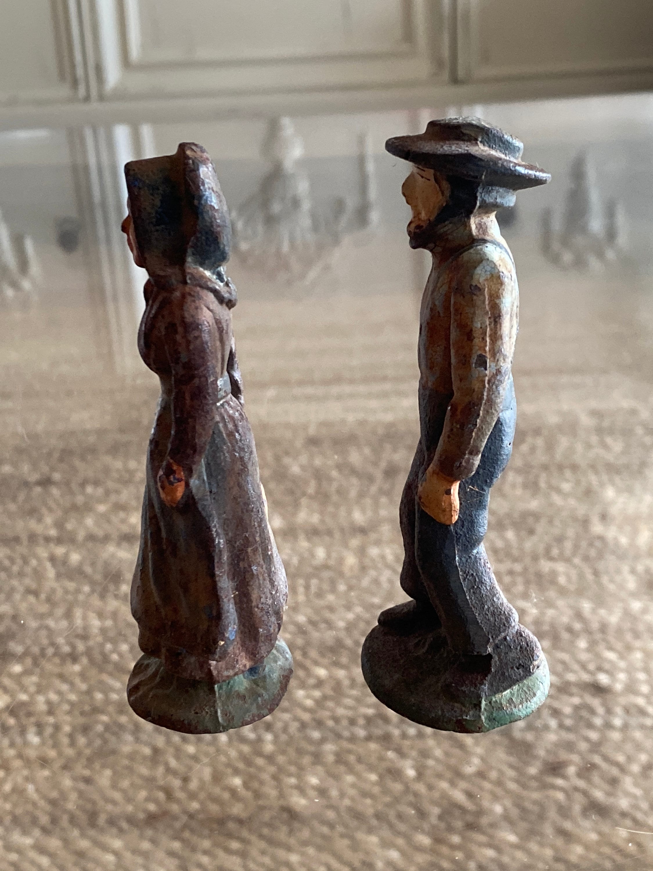 Antique Cast Iron Amish Woman and Man Figures Folk Art Statuette Toys ...