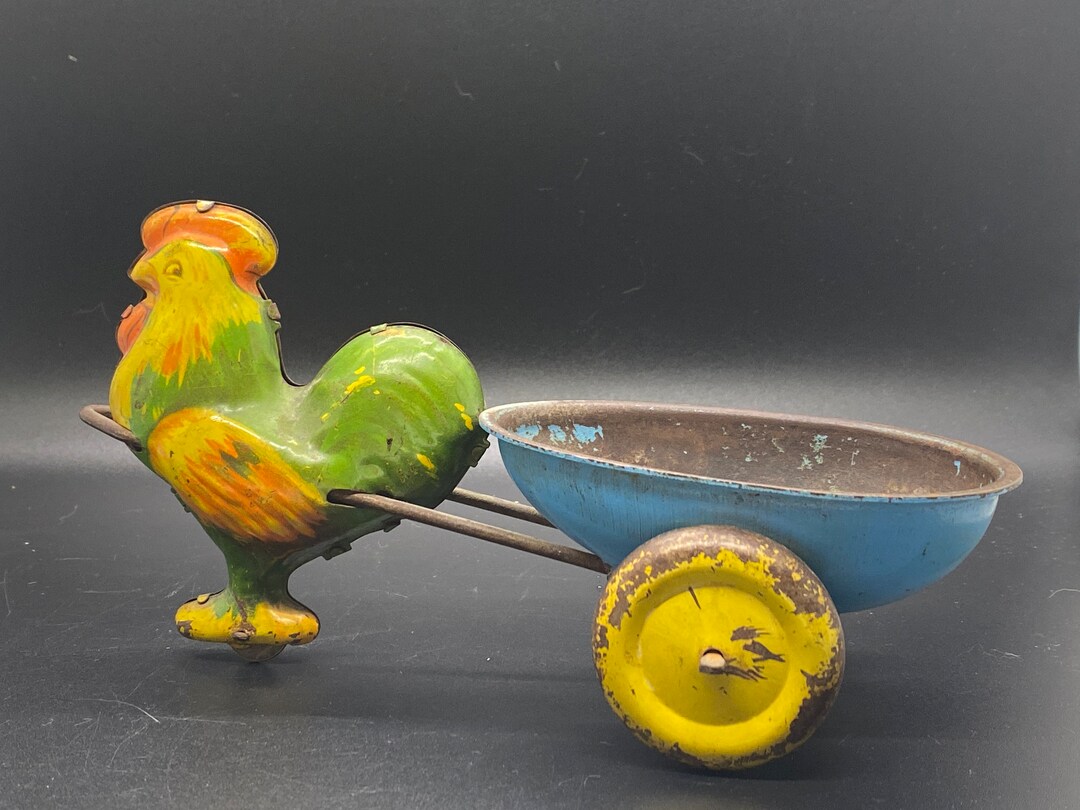 Vintage Wyandotte Tin Toy Rooster With Egg Cart Pull Toy - Etsy