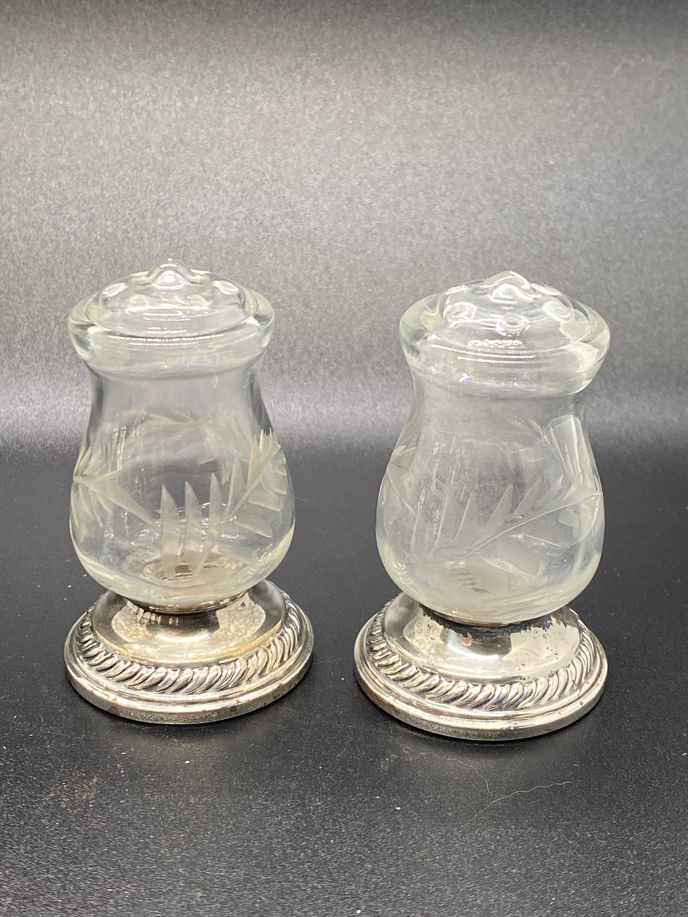 Quaker Sterling and Etched Glass Salt and Pepper Shaker Set - Etsy