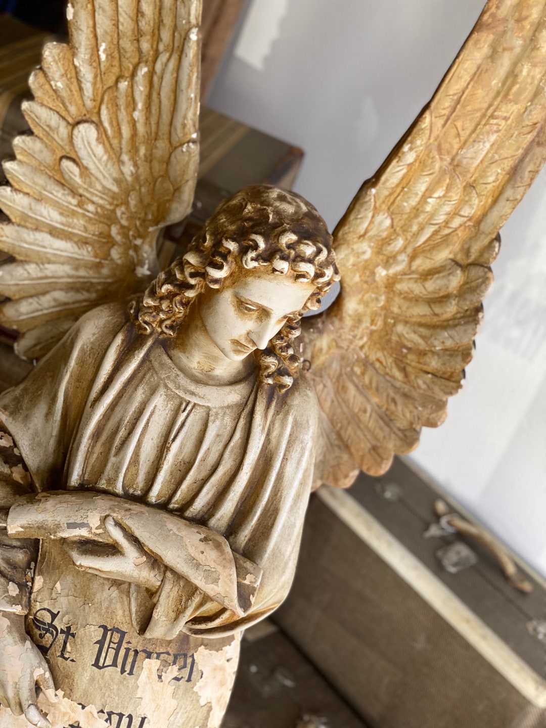 Tall Gesso Plaster Antique Angel Statues From Cathedral 1800's - Etsy