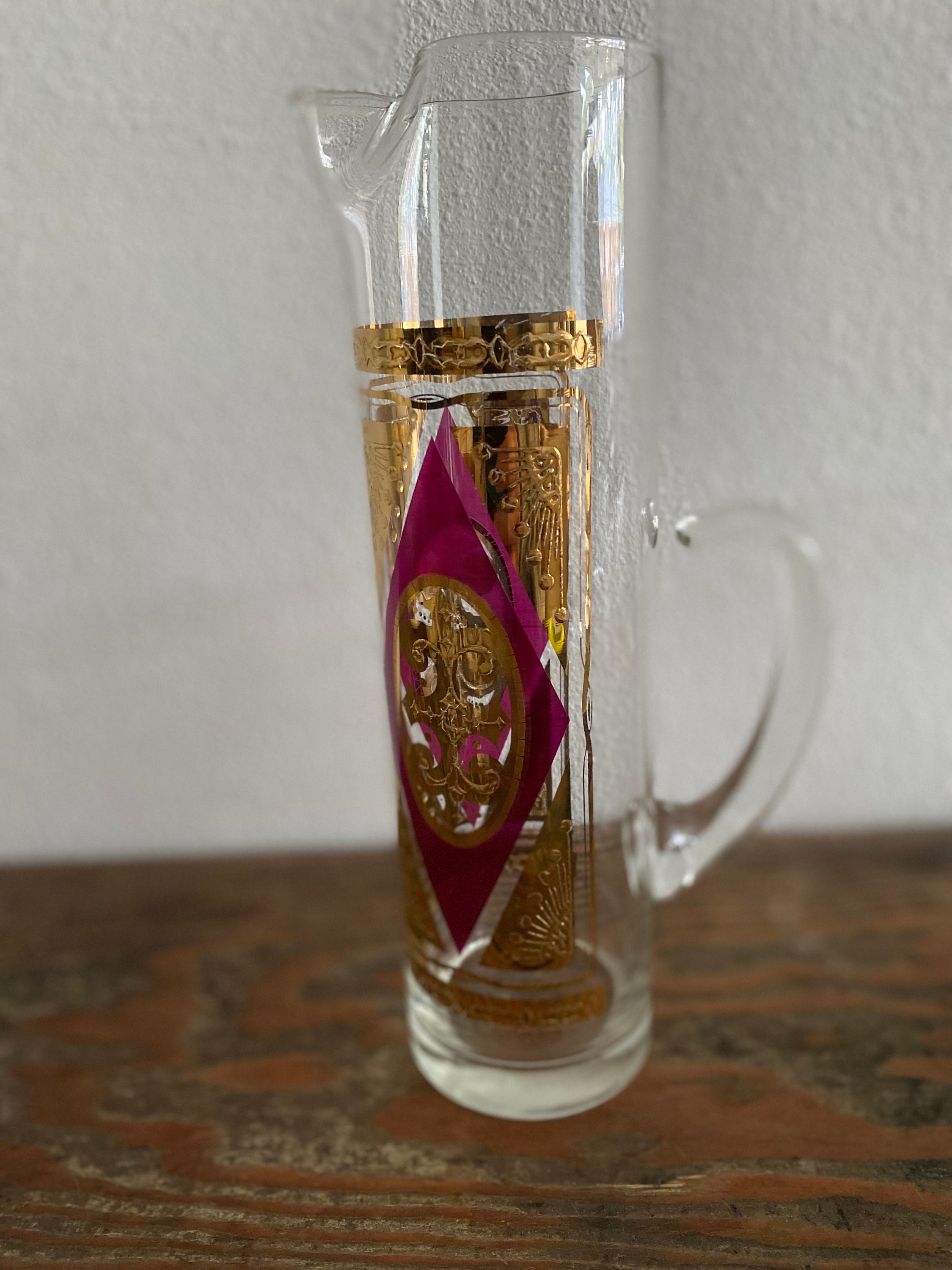 Culver 22k Gold and Cranberry Cocktail Pitcher - Etsy