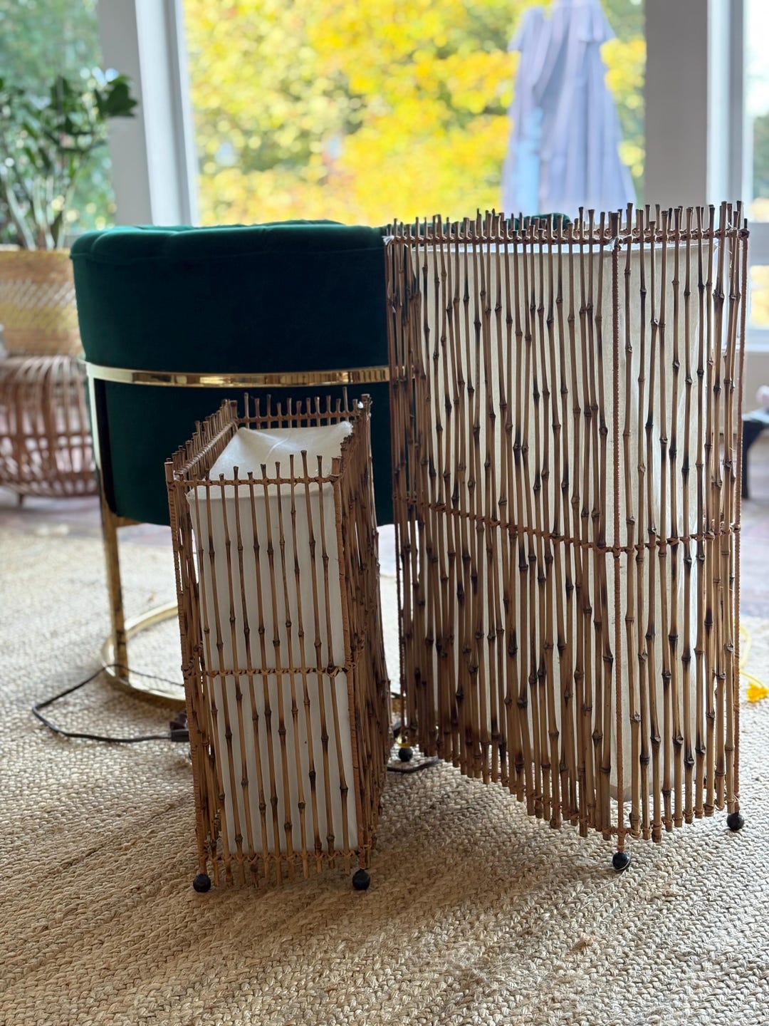 Vintage Large Stick Bamboo Lamp Set - Etsy