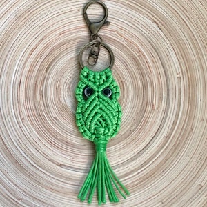 Macrame Owl Waxed Keychain, Evil Eye Bead, Animal Charm, Bag Charms ...