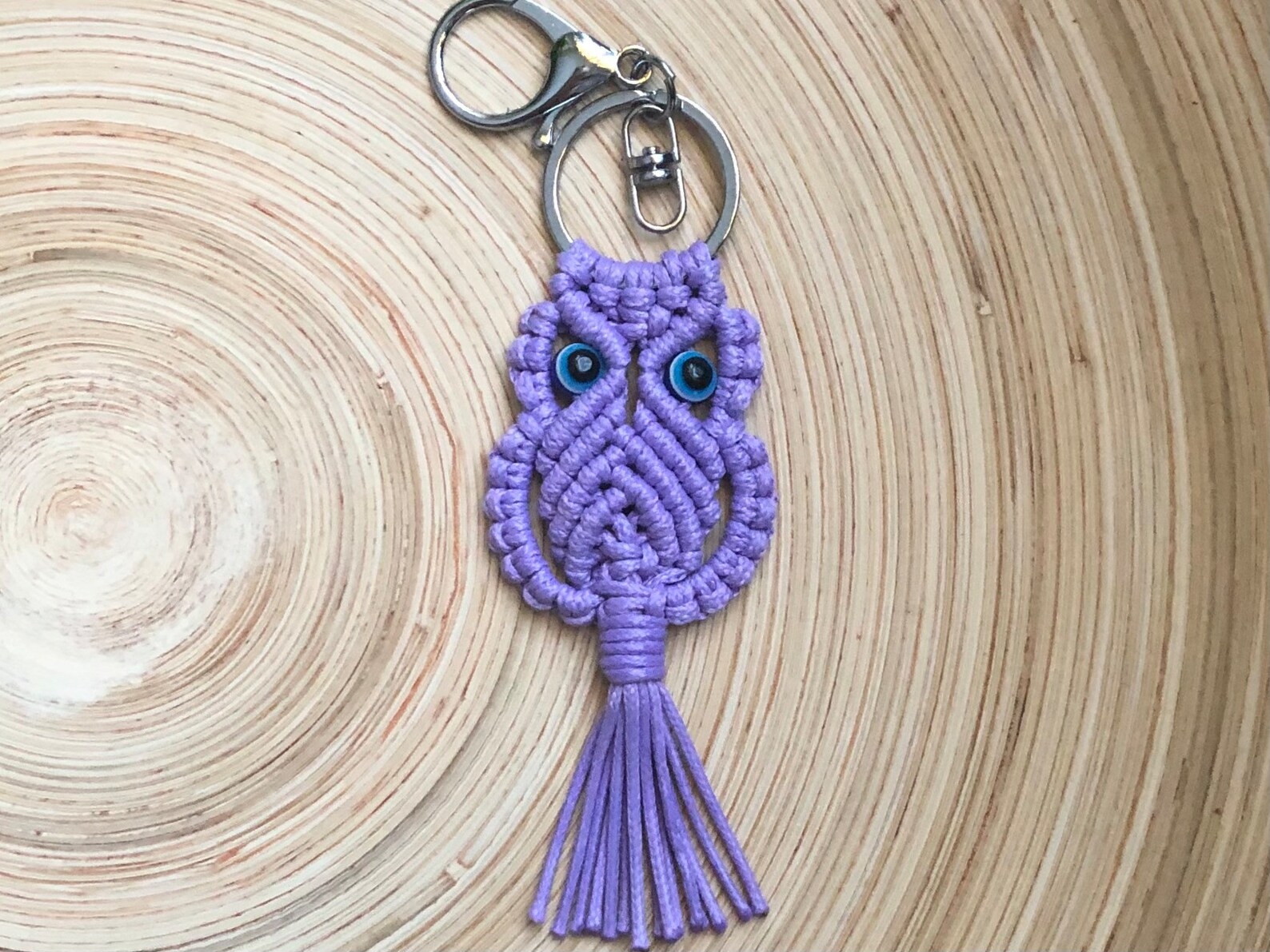 Macrame Owl Waxed Keychain Evil Eye Bead Animal Charm Bag - Etsy