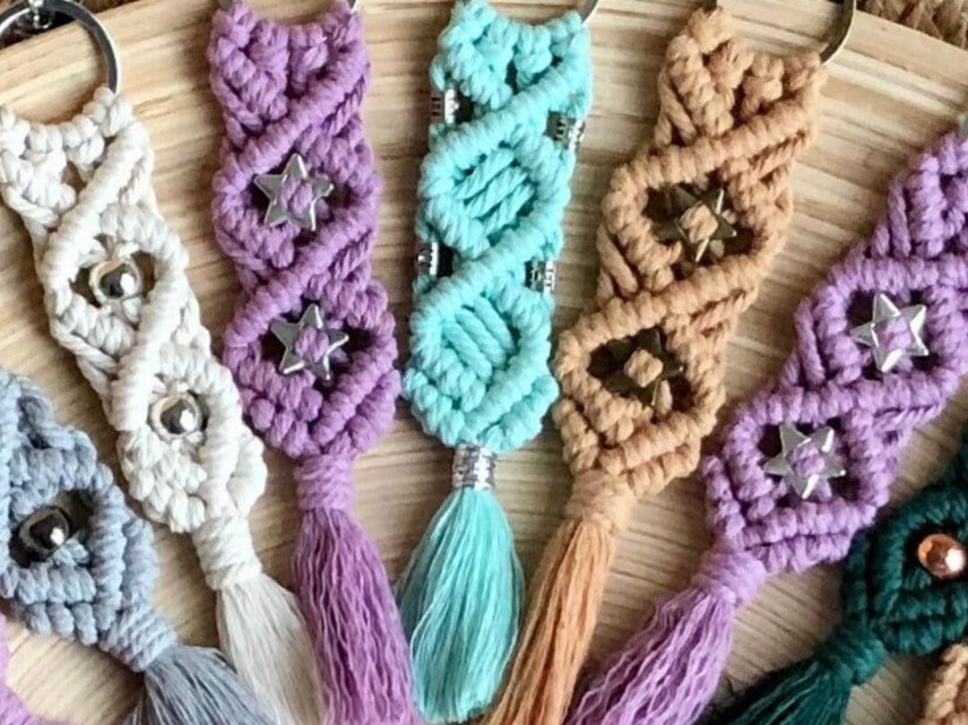 Macrame Beaded Keychain With Tassel, Cotton, Bag Accessories - Etsy
