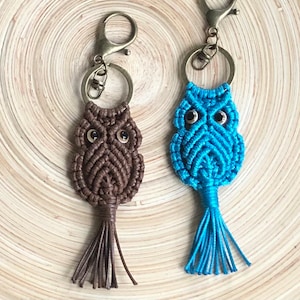 Macrame Owl Waxed Keychain, Evil Eye Bead, Animal Charm, Bag Charms ...