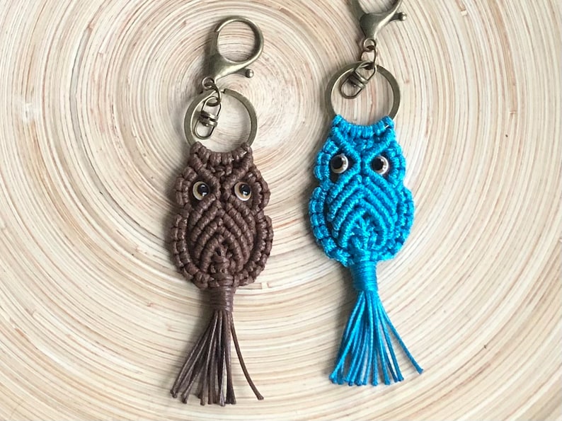 Macrame Owl Waxed Keychain Evil Eye Bead Animal Charm Bag - Etsy