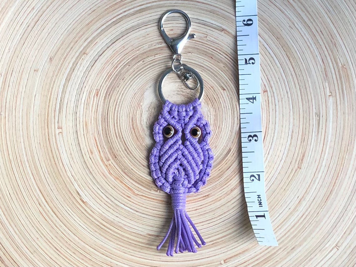 Macrame Owl Waxed Keychain Evil Eye Bead Animal Charm Bag - Etsy