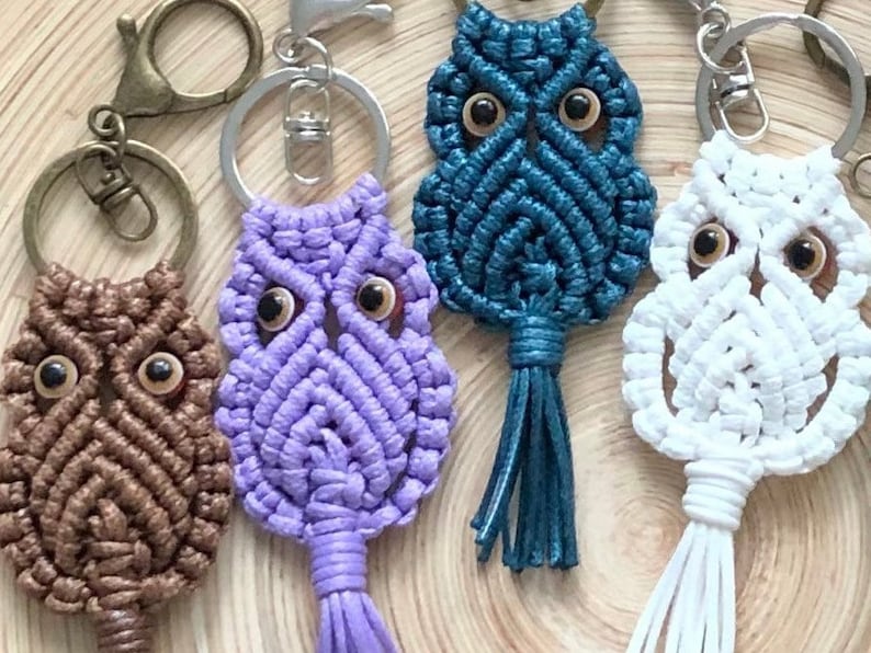Macrame Owl Waxed Keychain, Evil Eye Bead, Animal Charm, Bag Charms Accessories, Owl Key Holder ...