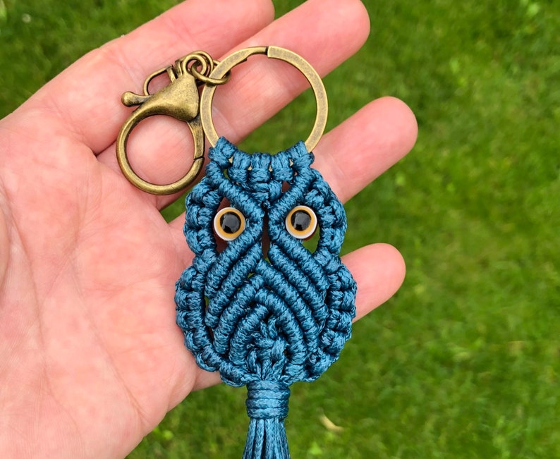 Macrame Owl Waxed Keychain Evil Eye Bead Animal Charm Bag - Etsy