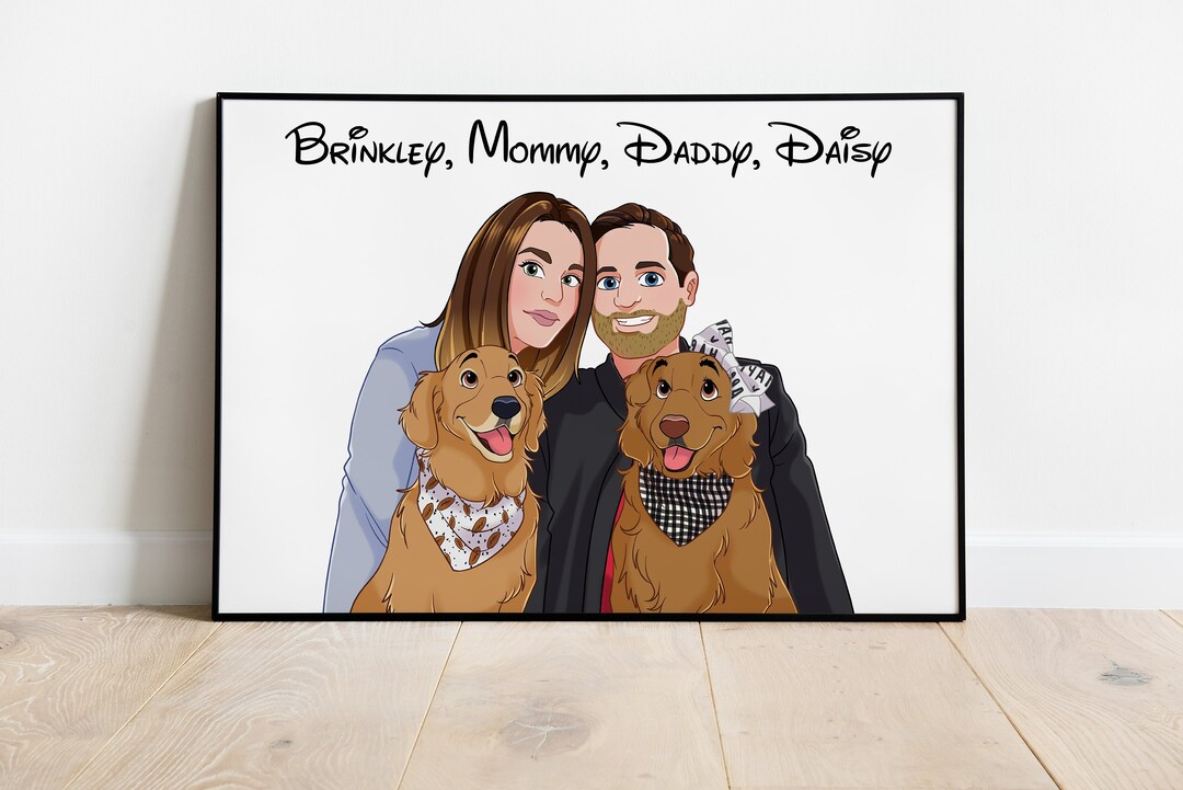 Custom Disney-cartoon Family and Pet Portrait Personalized Portraits ...