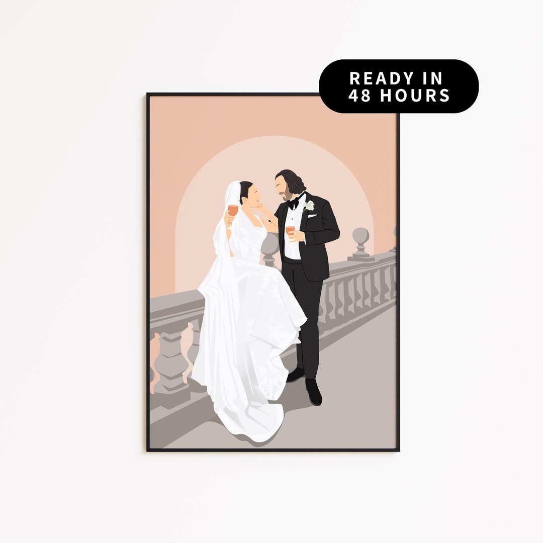 Minimal Faceless Wedding Portrait Custom Couple Illustration ...