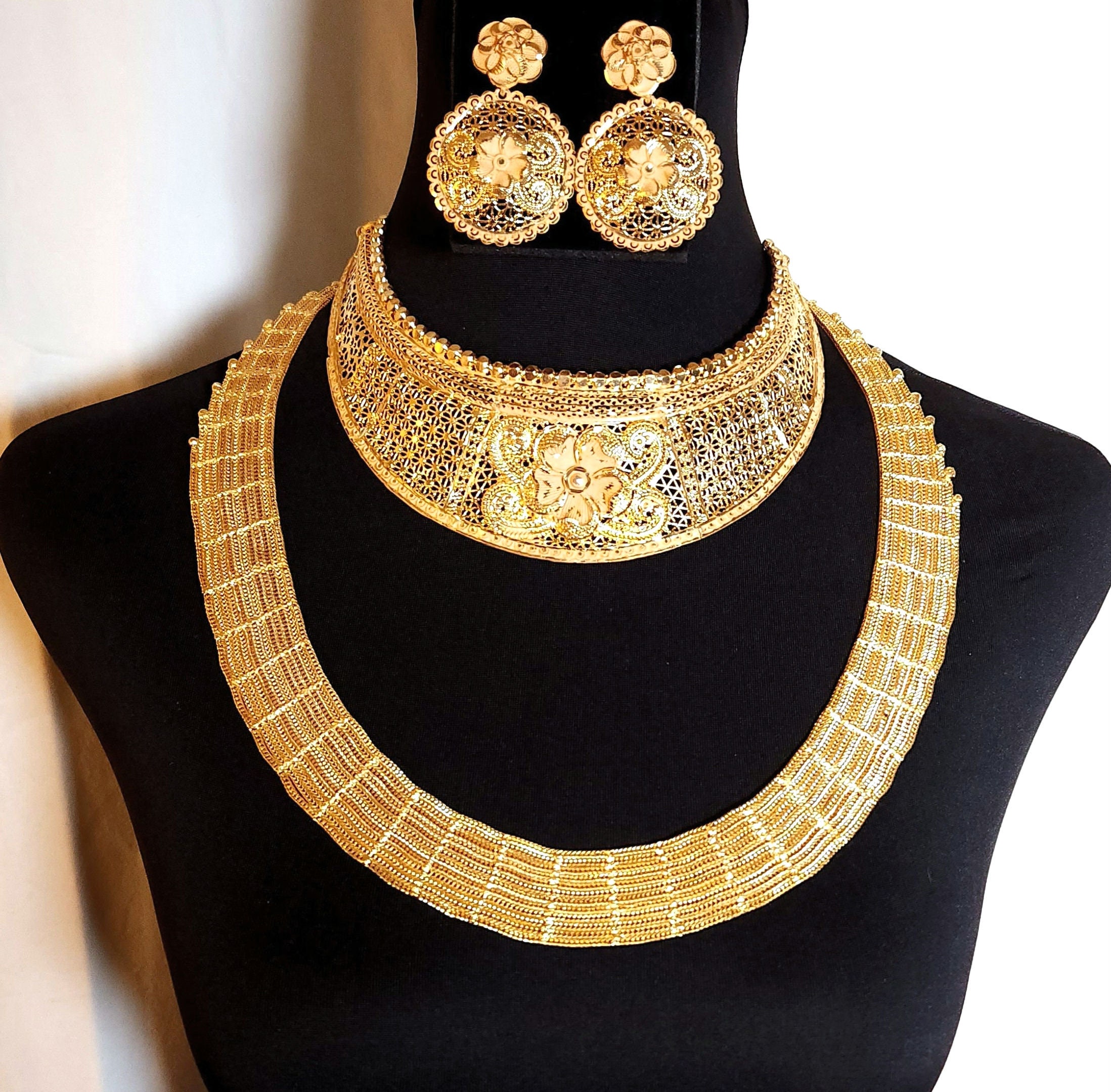 NEW Choker Sets Gold Plated Jewelry Earring, Ring, & Necklace Sets Perfect for Indian, African ...