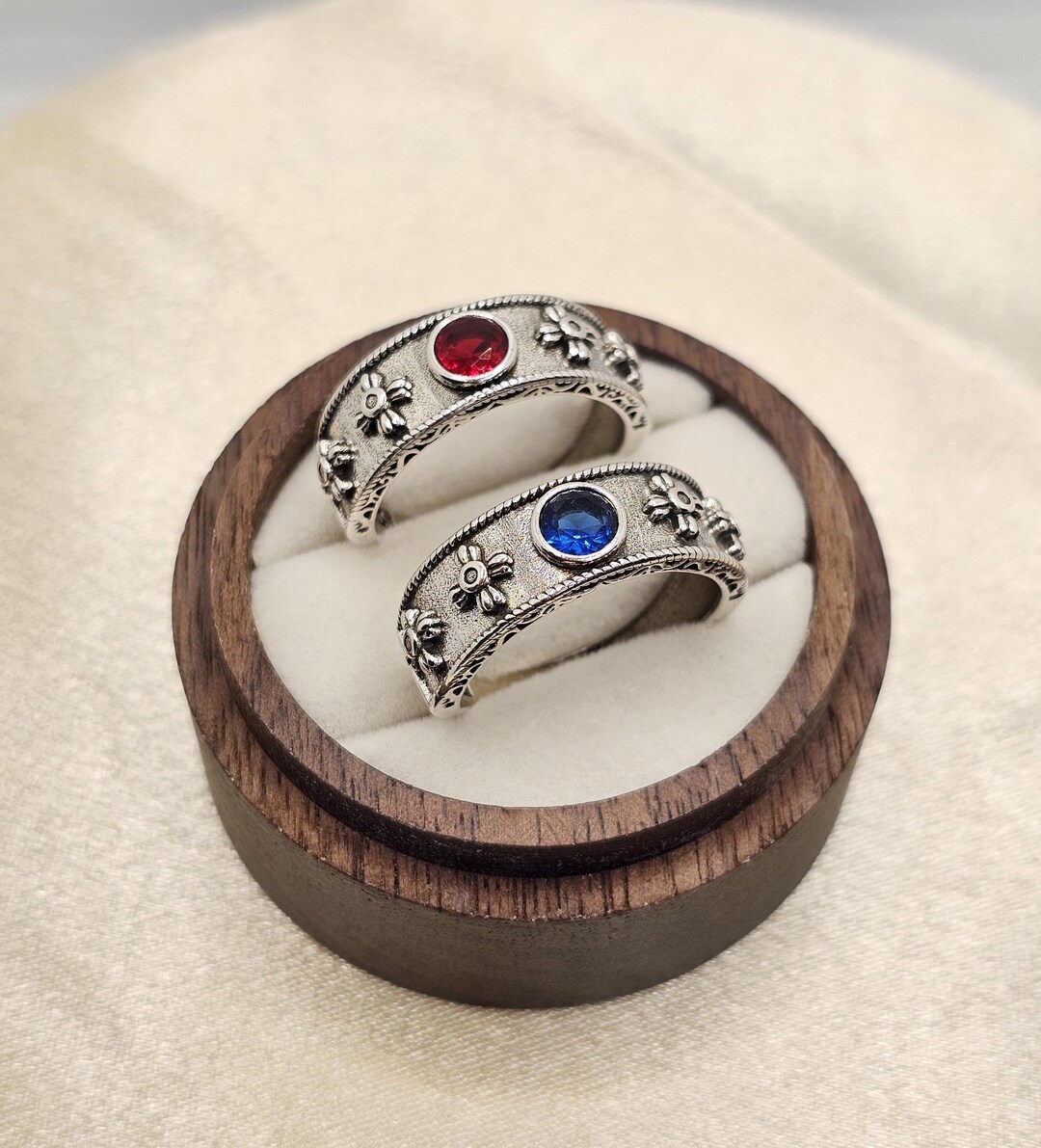Moving Castle Rings, Couple Ring, Matching Ring, Promise Ring, Blue Gem ...