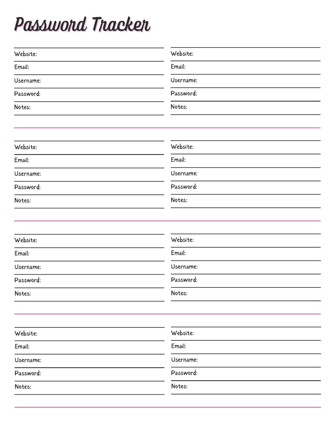 Password Tracker, Password Log, Password Chart - Etsy