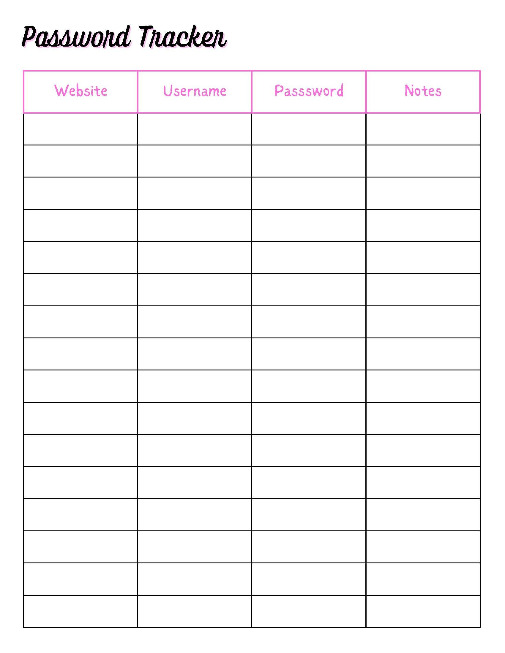 Password Tracker, Password Log, Password Chart - Etsy
