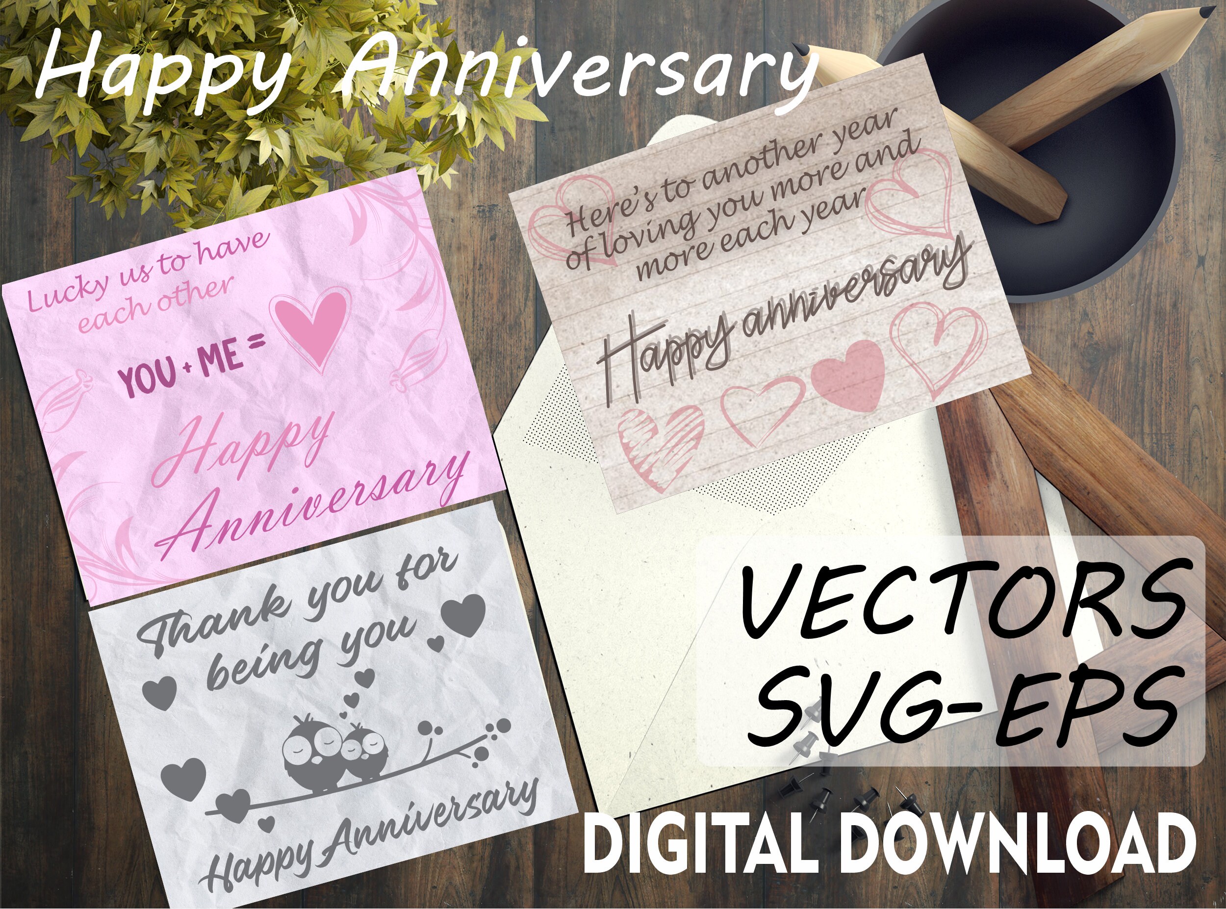 3 Pack Printable Anniversary Card Digital Download SVG PDF Files - Etsy