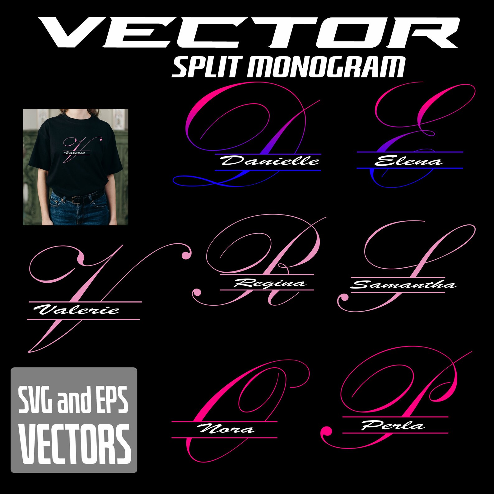 Split Monogram 25 Characters Verctor SVG, EPS, DXF, Pdf Monogram Frame ...