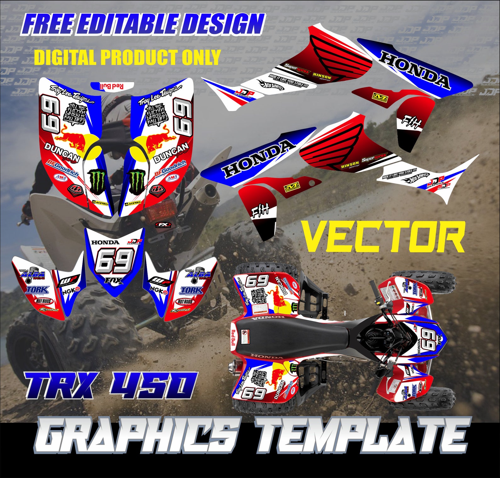 HONDA TRX 450 Graphics Template - and Free Editable Design, Template ...