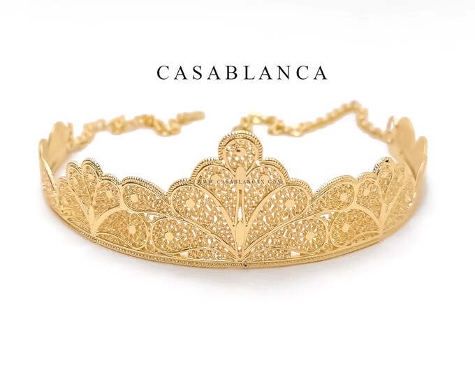 Golden Simple Traditional Algerian Arabic Moroccan Crown Tiara - Waraya ...