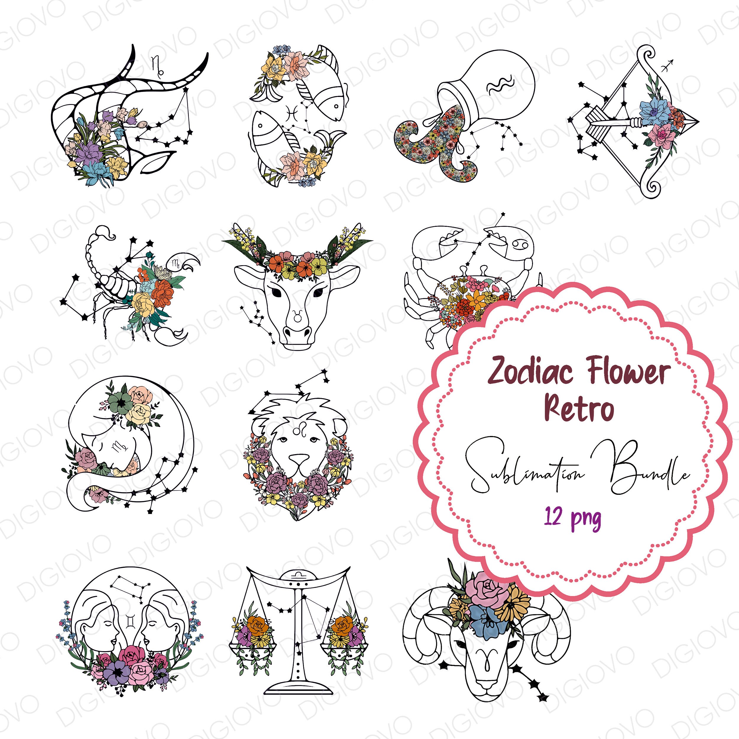 Zodiac Signs SVG Bundle Horoscope SVG Bundle Celestial Star - Etsy