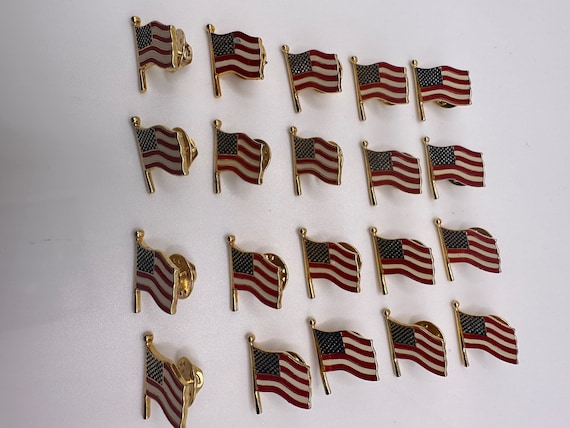 Lot of 20 American Flag Pins Metal and Enamel America… - Gem