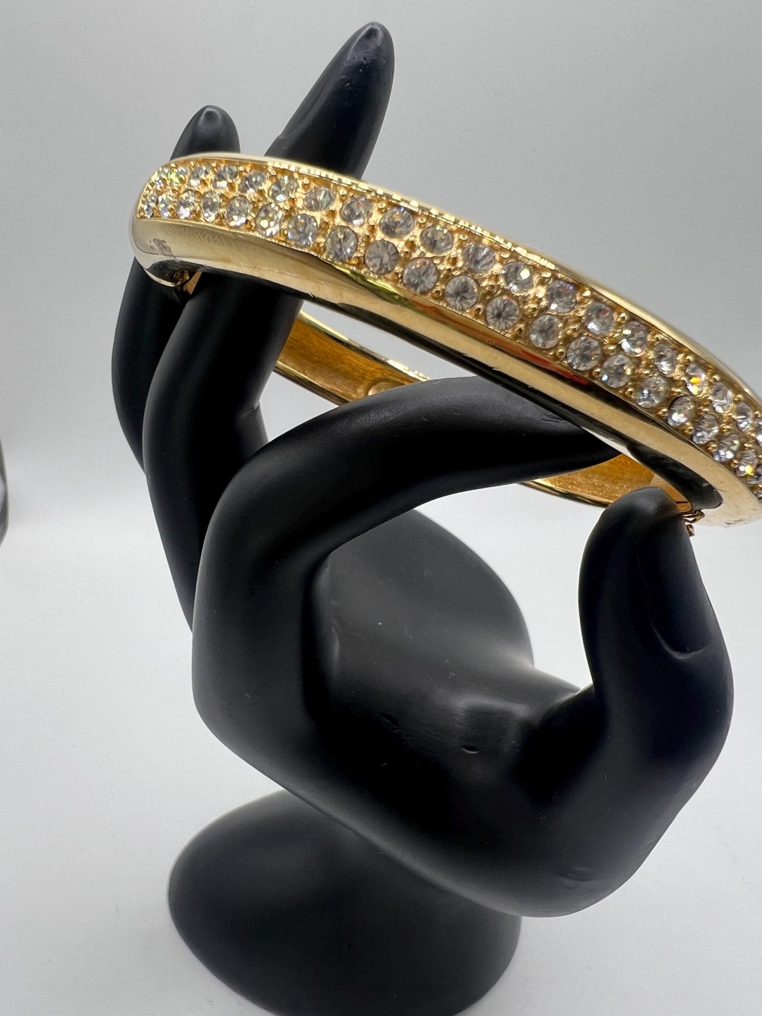 Vintage Nolan Miller Signed Gold-plated and Crystal Hinged Bangle ...
