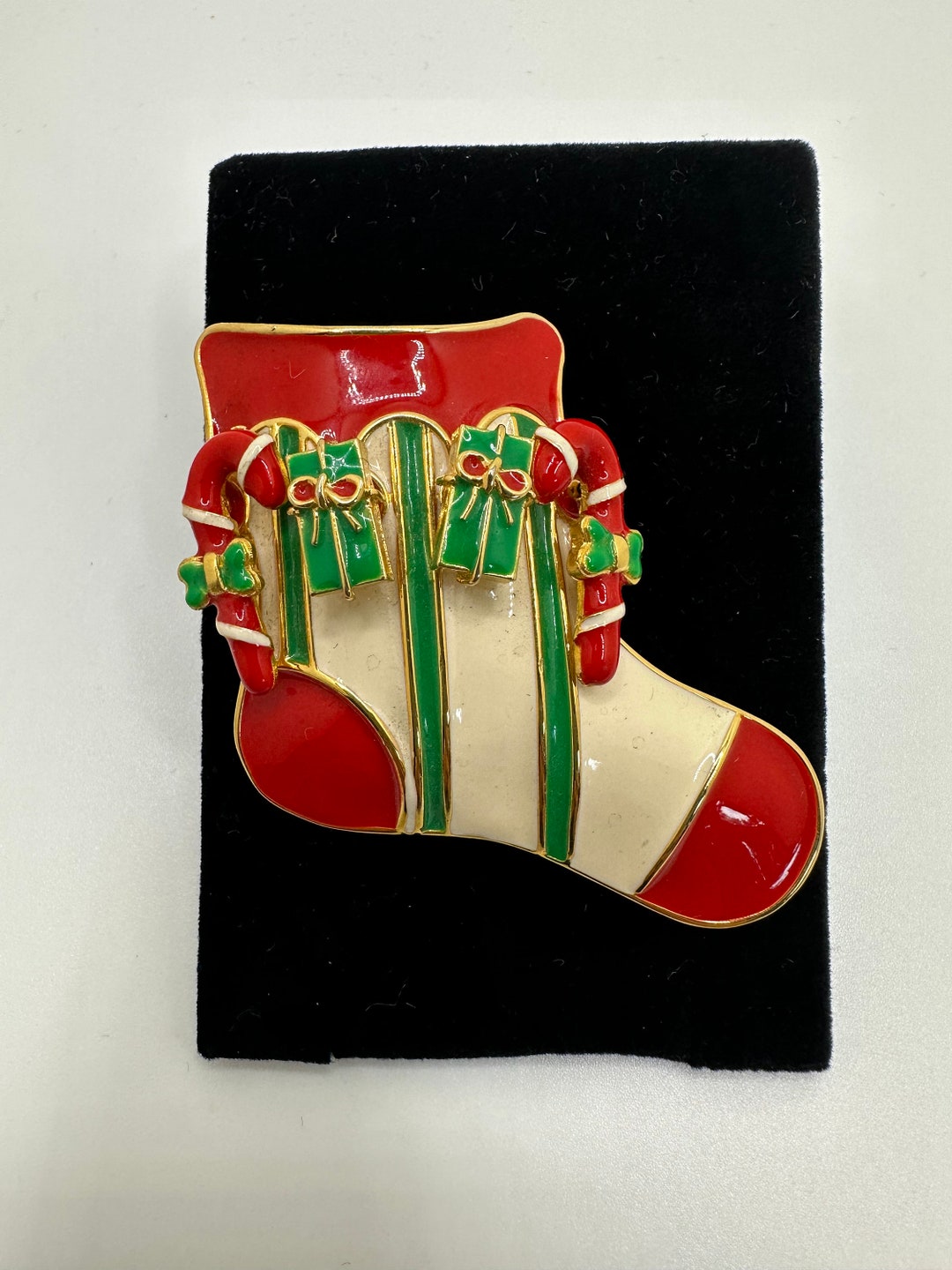 Vintage Stocking Pin With 2 Pair Candy Cane and Present Stud ...
