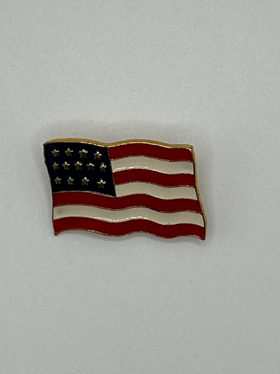 Vintage Enamel American Flag Brooch Pin Gold Plated Metal Red White and ...
