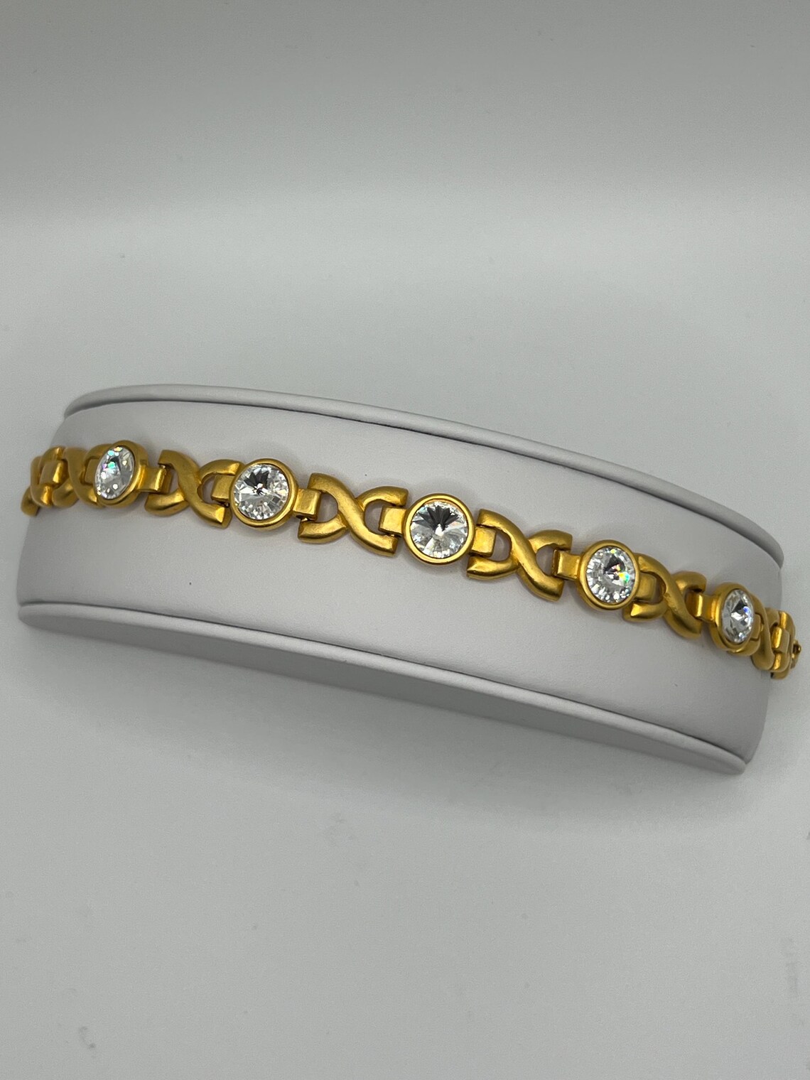 Vintage Matte Gold "x" and Crystal Bracelet - Etsy