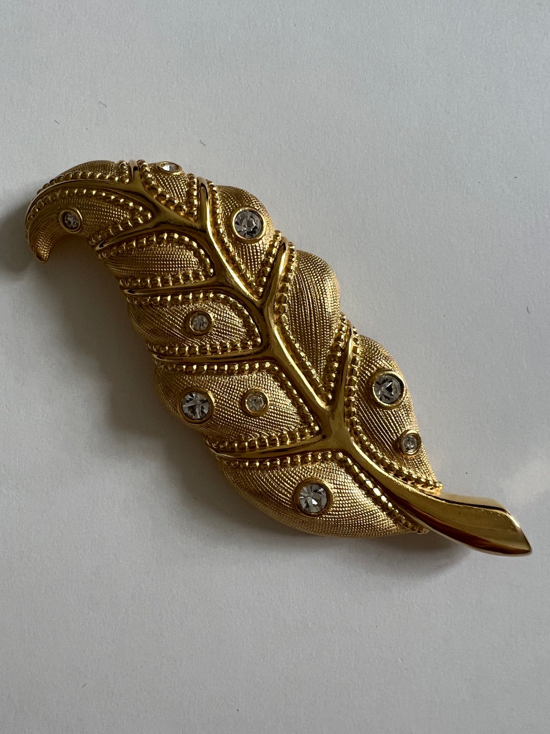 Signed Vintage Savvy by Swarovski Gold Feather Brooch 100% Auth - Etsy