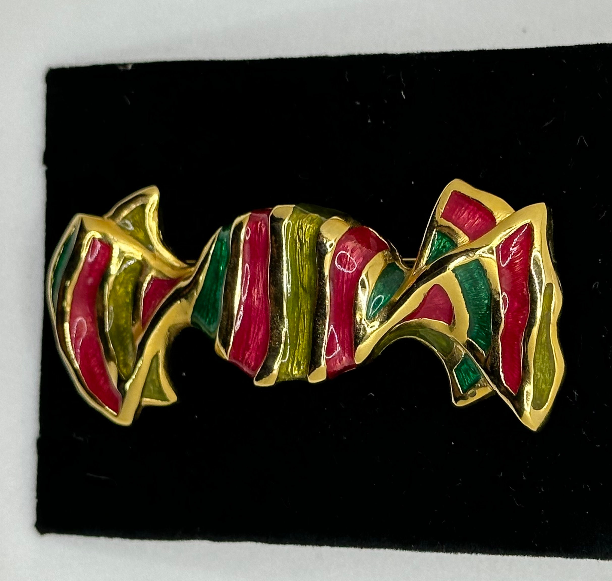 Vintage Red, Green and Gold Tone Metal Three Dimensional Wrapped Candy ...