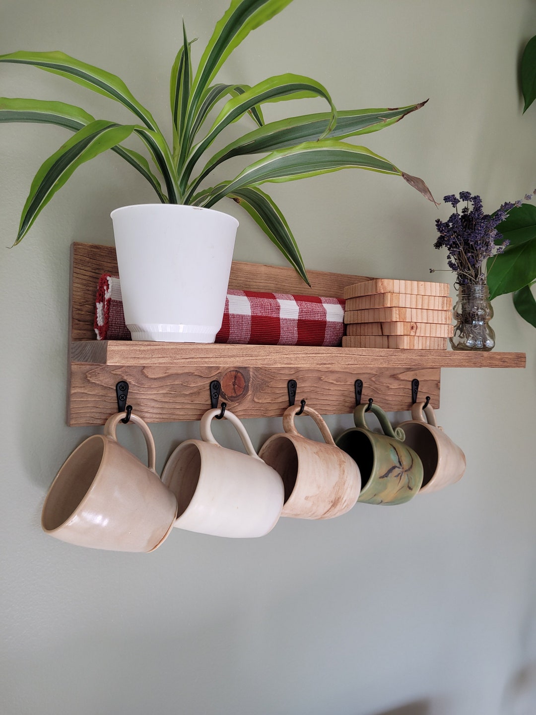 Floating Coffee Shelf With Cup Hooks - Etsy
