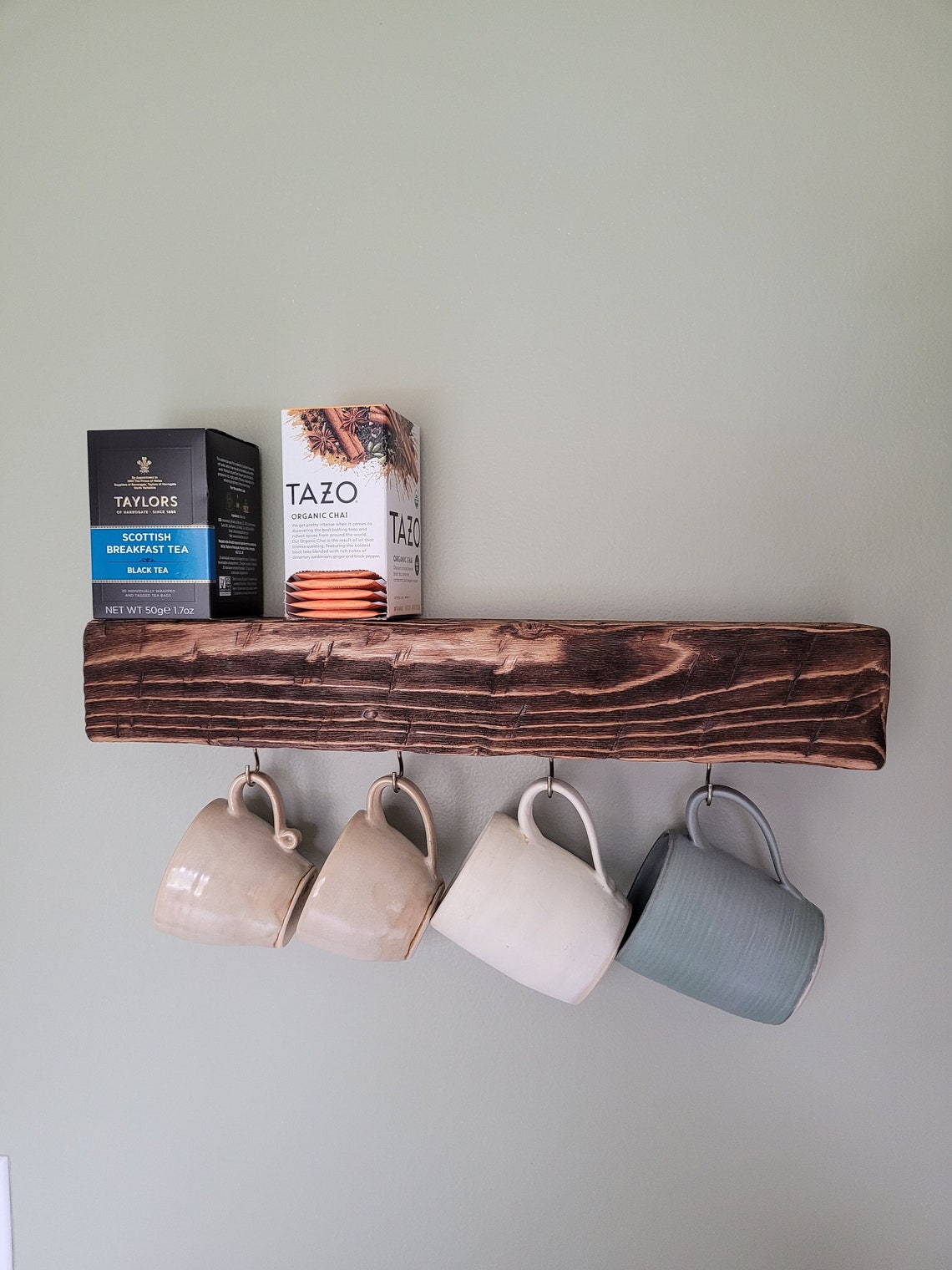 Rustic Floating Shelf Solid Wood Hand Hewn Look With Hooks - Etsy