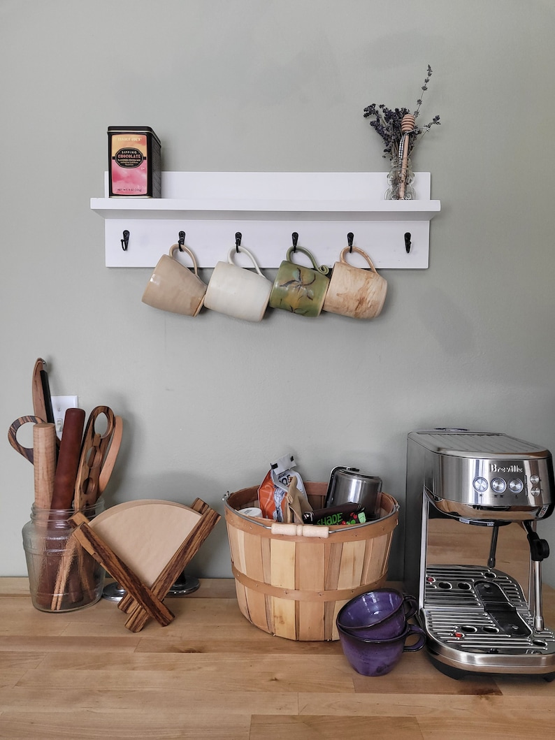 Floating Coffee Shelf With Cup Hooks/ Shallow Shelf - Etsy
