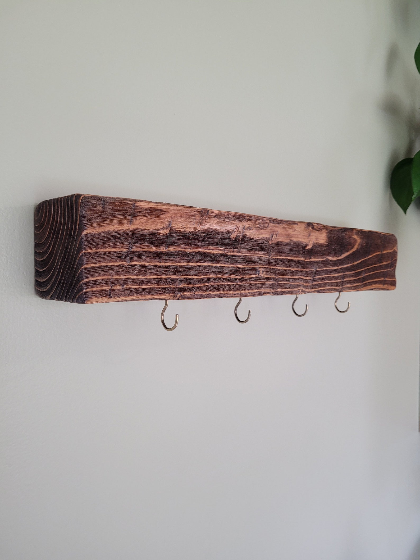 Rustic Floating Shelf, Solid Wood, Hand Hewn Look, With Hooks - Etsy