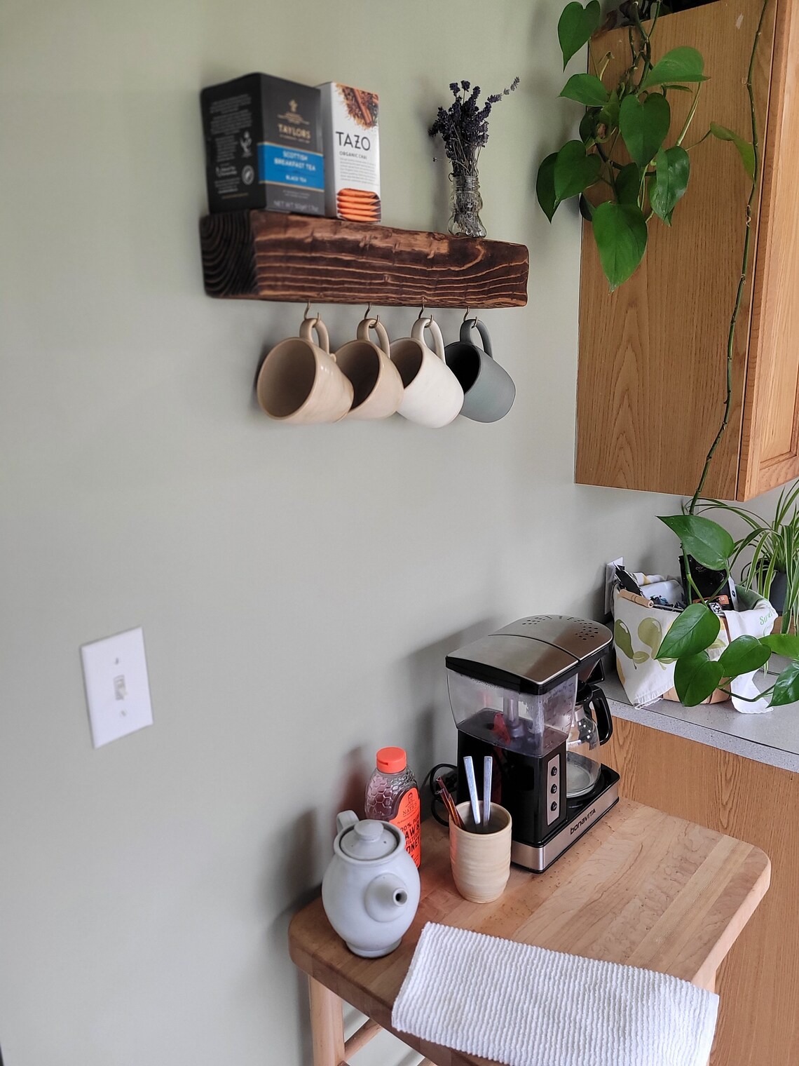 Rustic Floating Shelf Solid Wood Hand Hewn Look With Hooks - Etsy