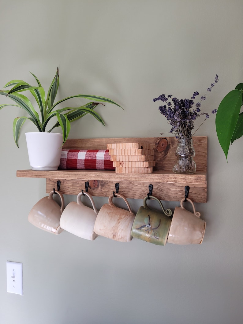Floating Coffee Shelf With Cup Hooks - Etsy