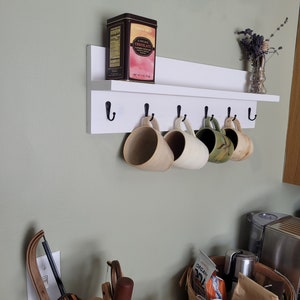 Floating Coffee Shelf With Cup Hooks/ Shallow Shelf - Etsy