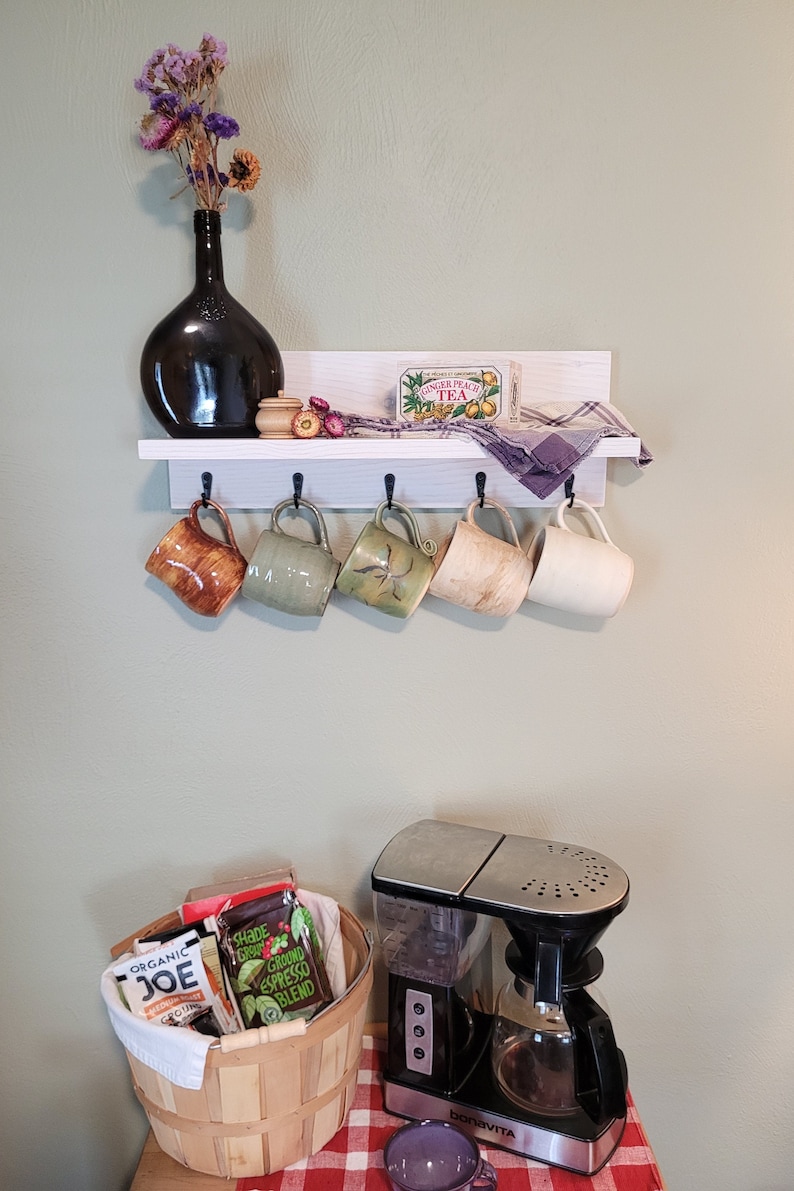 Floating Coffee Shelf With Cup Hooks - Etsy