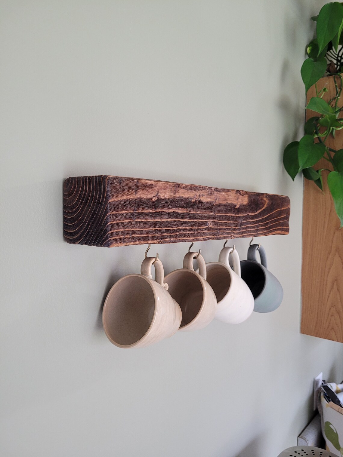 Rustic Floating Shelf Solid Wood Hand Hewn Look With Hooks - Etsy