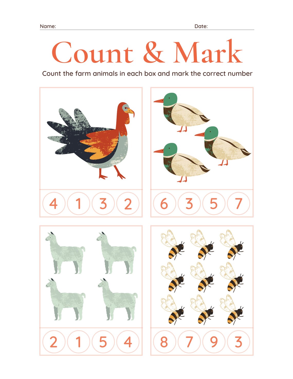 6 Kids Learning Math Counting Worksheets - Etsy