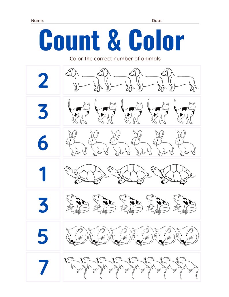 6 Kids Learning Math Counting Worksheets - Etsy
