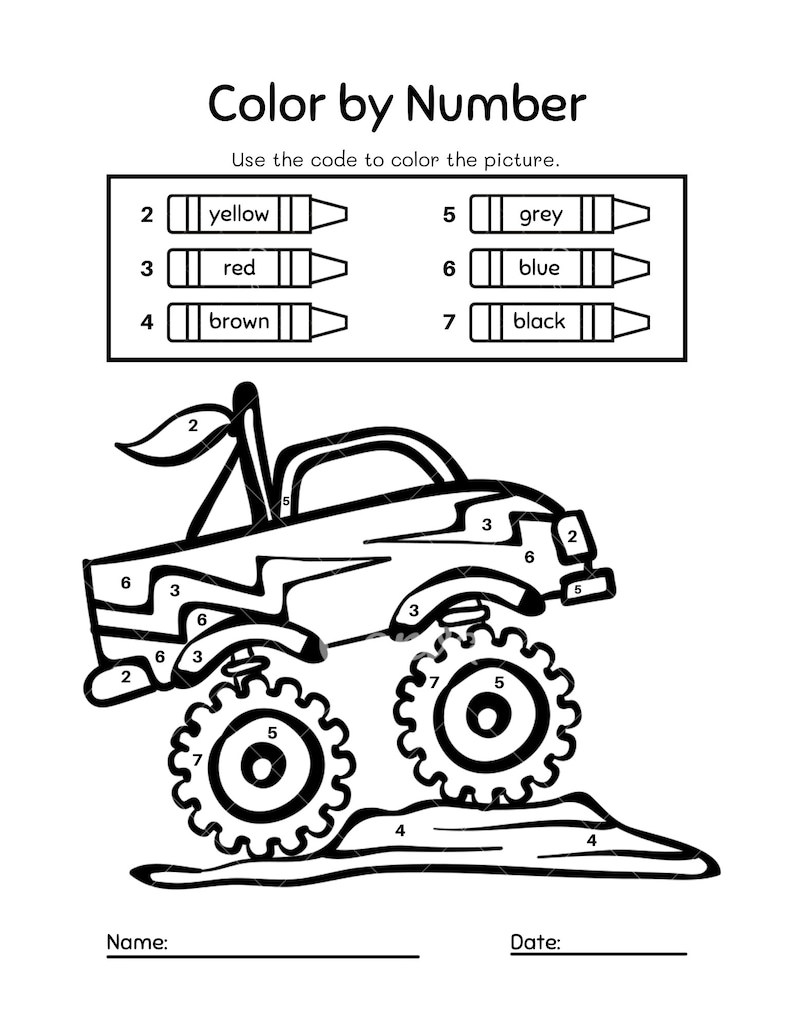 Color by Number Monster Truck Sheets - Etsy
