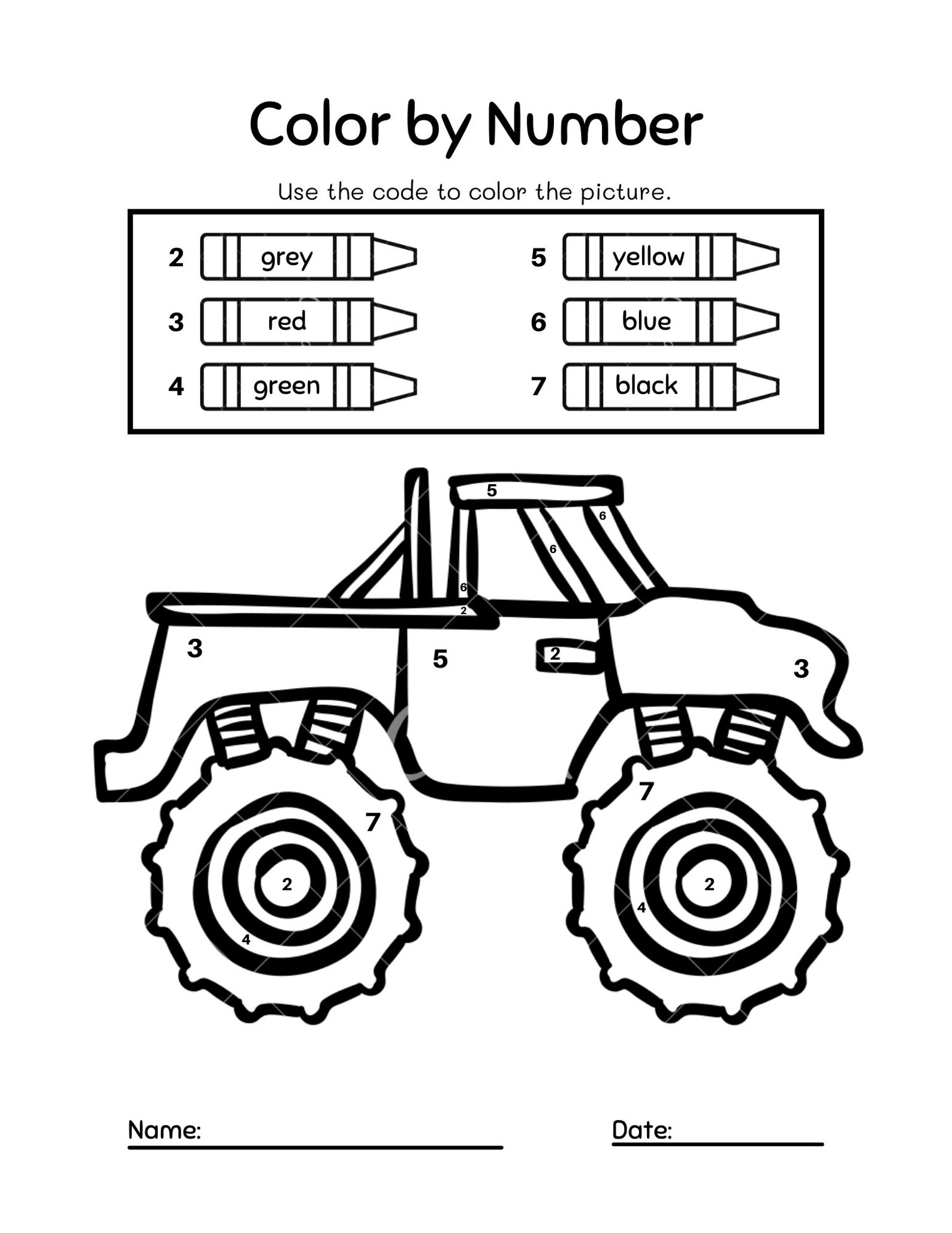 Color by Number Monster Truck Sheets - Etsy