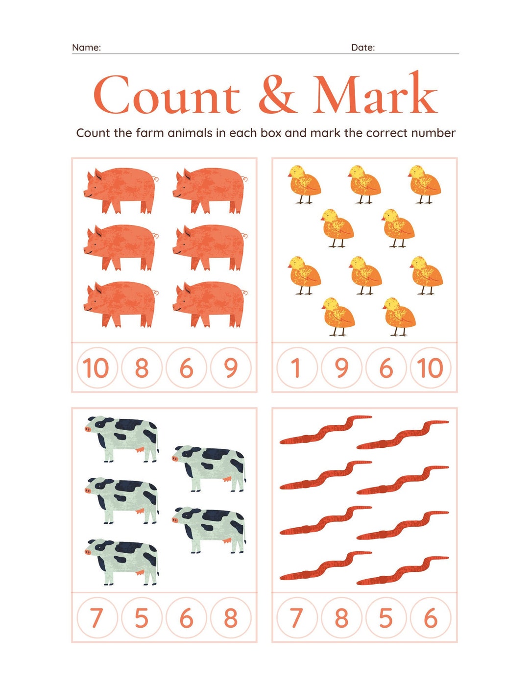 6 Kids Learning Math Counting Worksheets - Etsy