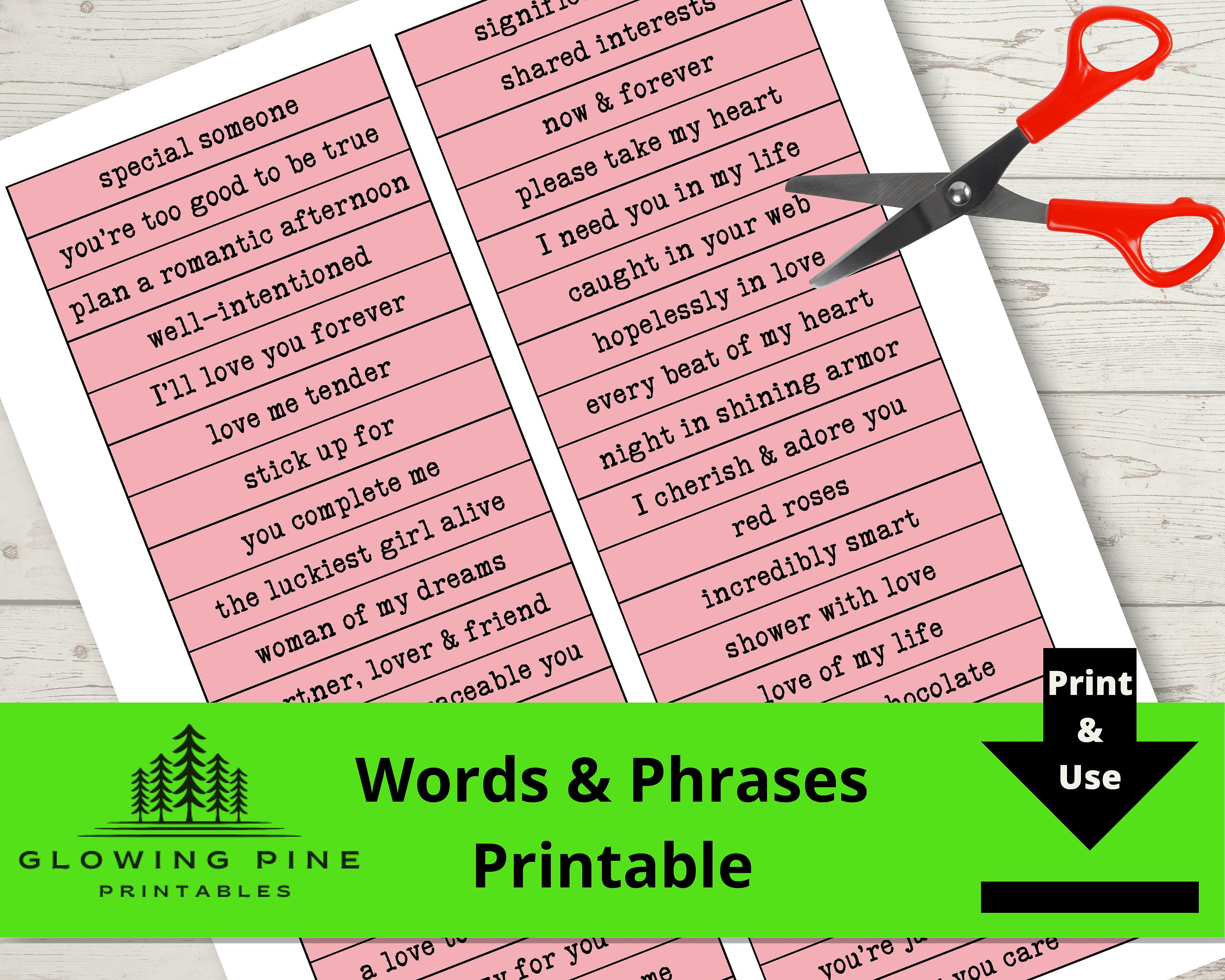 Printable Love & Romance Word Ephemera Junk Journal and Valentine's Day ...